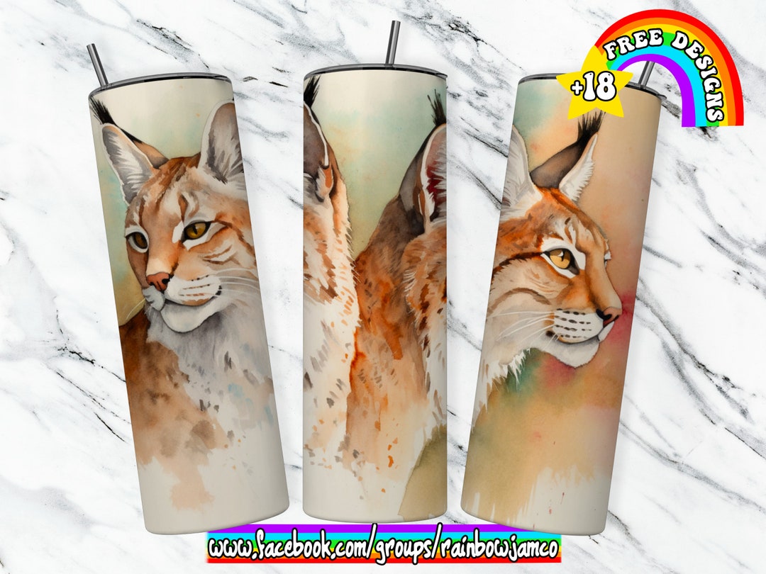 Watercolor Bobcat Tumbler Wrap PNG Design, Bobcat Tumbler Wrap 20 Oz ...