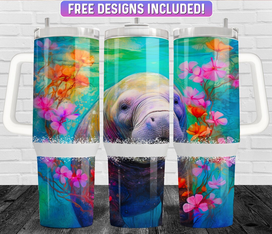 Manatee 40oz Tumbler Wrap PNG Design, Manatee 40oz Quencher Tumbler ...