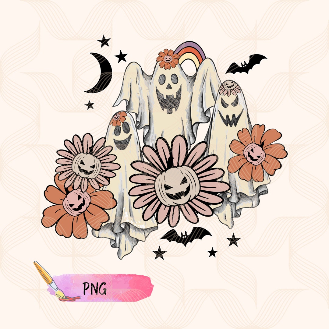 Retro Floral Ghost, Halloween Floral, PNG, Digital Download, Halloween ...