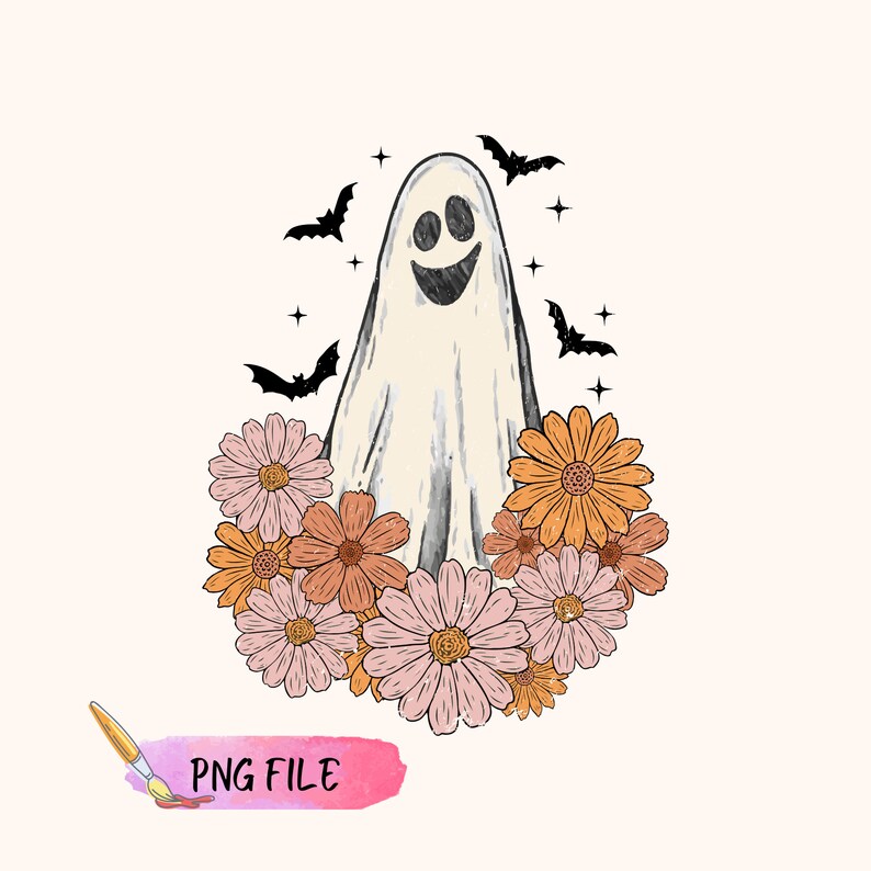 Retro Floral Ghost, Halloween Floral, PNG, Digital Download, Halloween ...