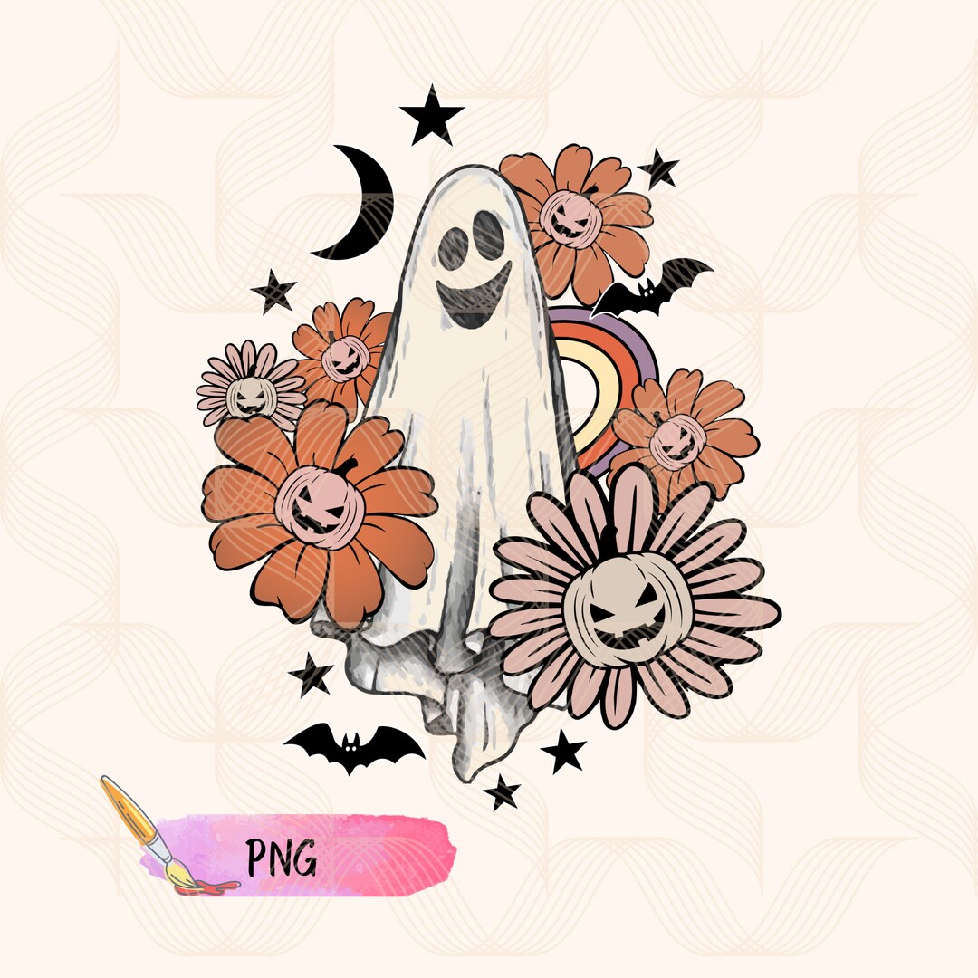Retro Floral Ghost, Halloween Floral, PNG, Digital Download, Halloween ...