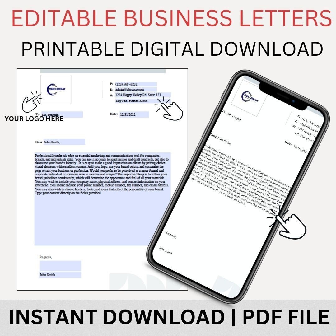 Editable Business Letters Template DIY Self-editing Download - Etsy