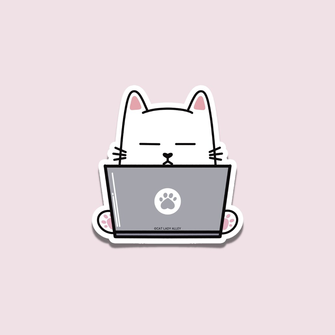 Over-it Cat on Laptop Sticker - Etsy