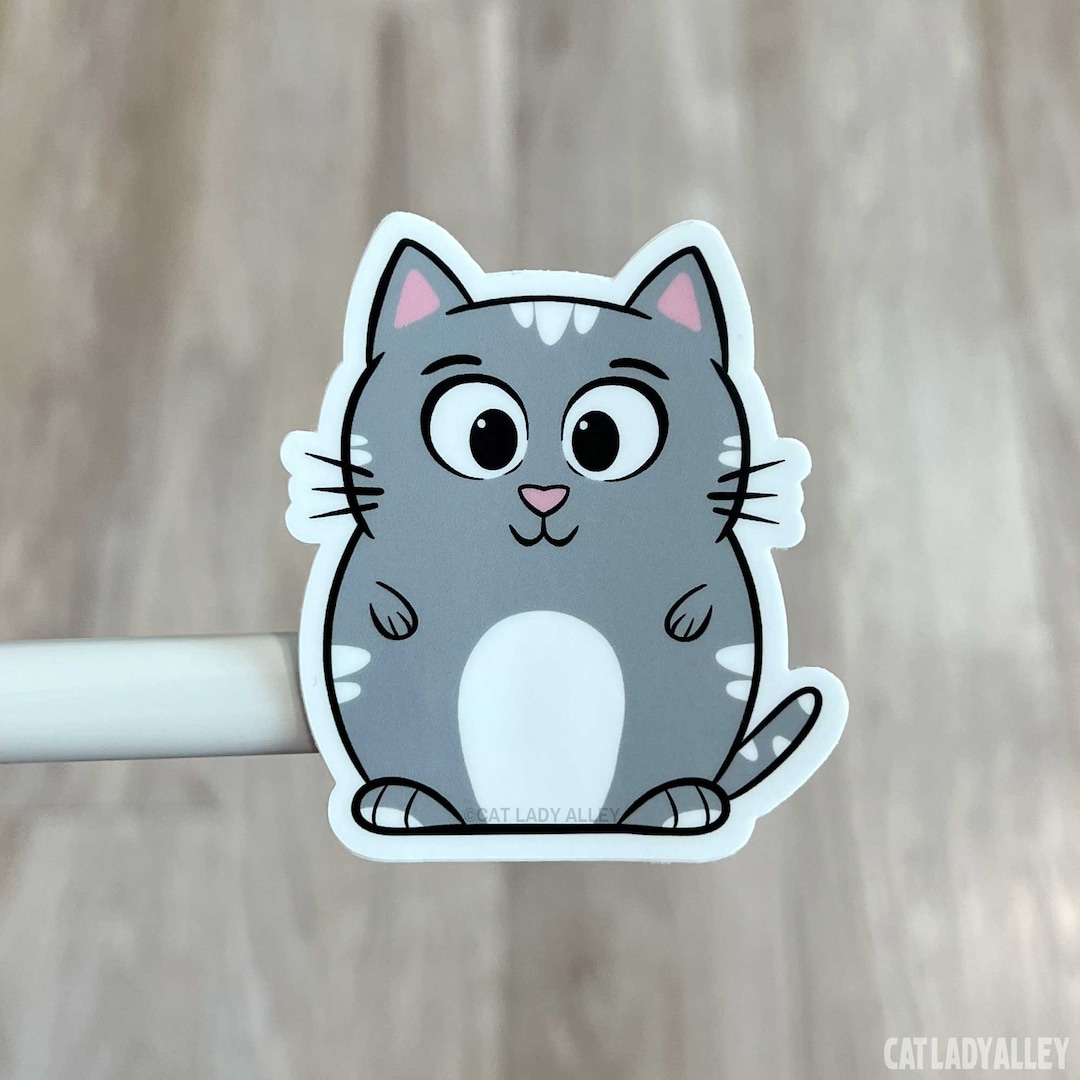 Gray Tabby Cat Sticker - Waterproof Vinyl Decal - Etsy