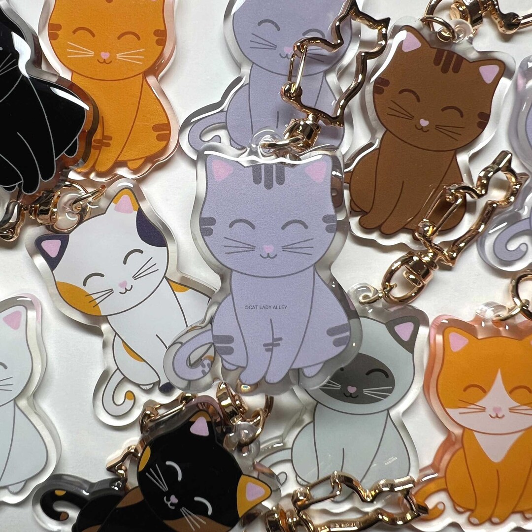 Gray Tabby Cat Acrylic Keychain - Etsy