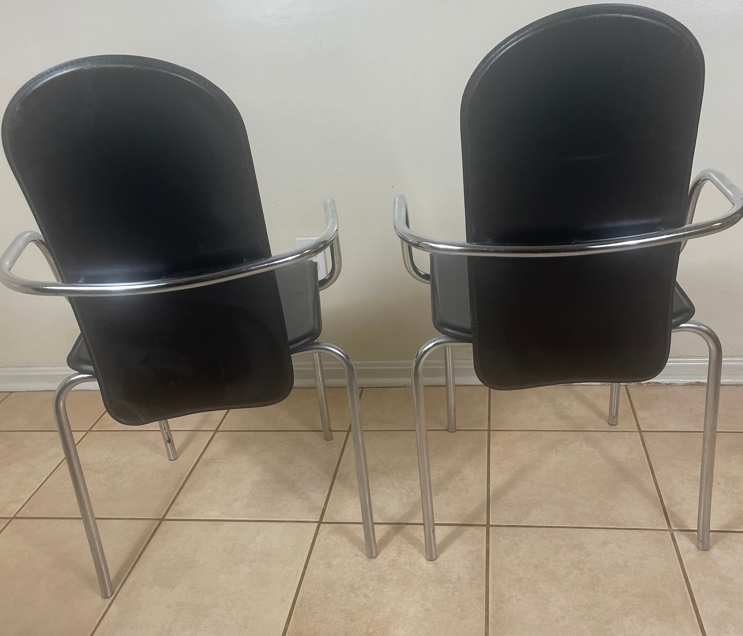 Mid Century Modern Italian Modern Chrome and Leather Armchairs by Cidue ...