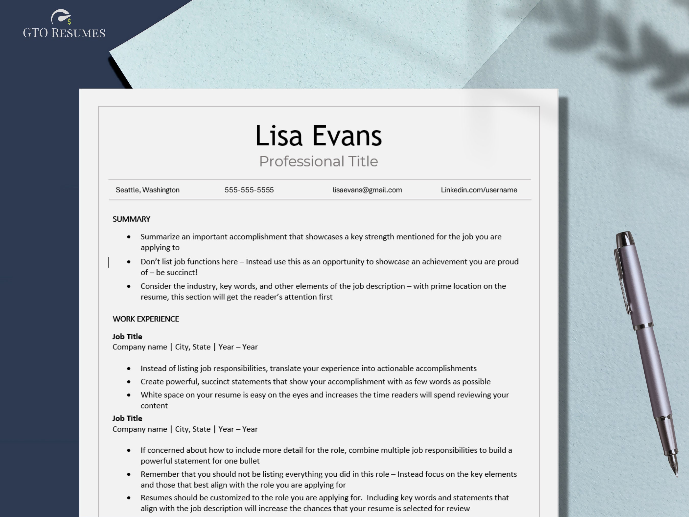 ATS Modern Executive Resume Template Clean Minimalist Design - Etsy