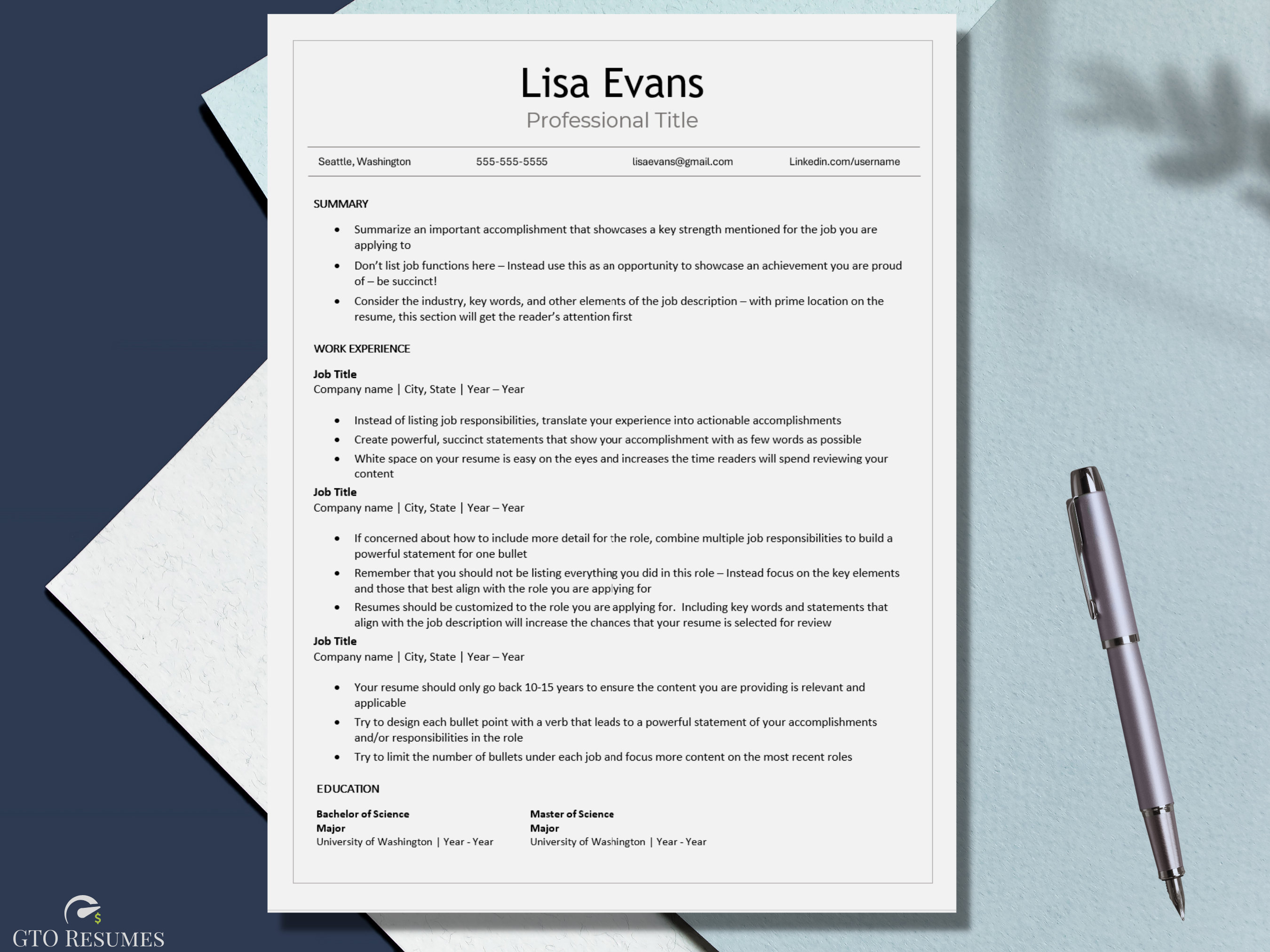 ATS Modern Executive Resume Template, Clean Minimalist Design, Director ...