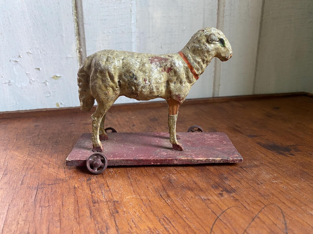 Antique German Paper Mache Stick Leg Sheep Toy | Primitive Folk Art ...