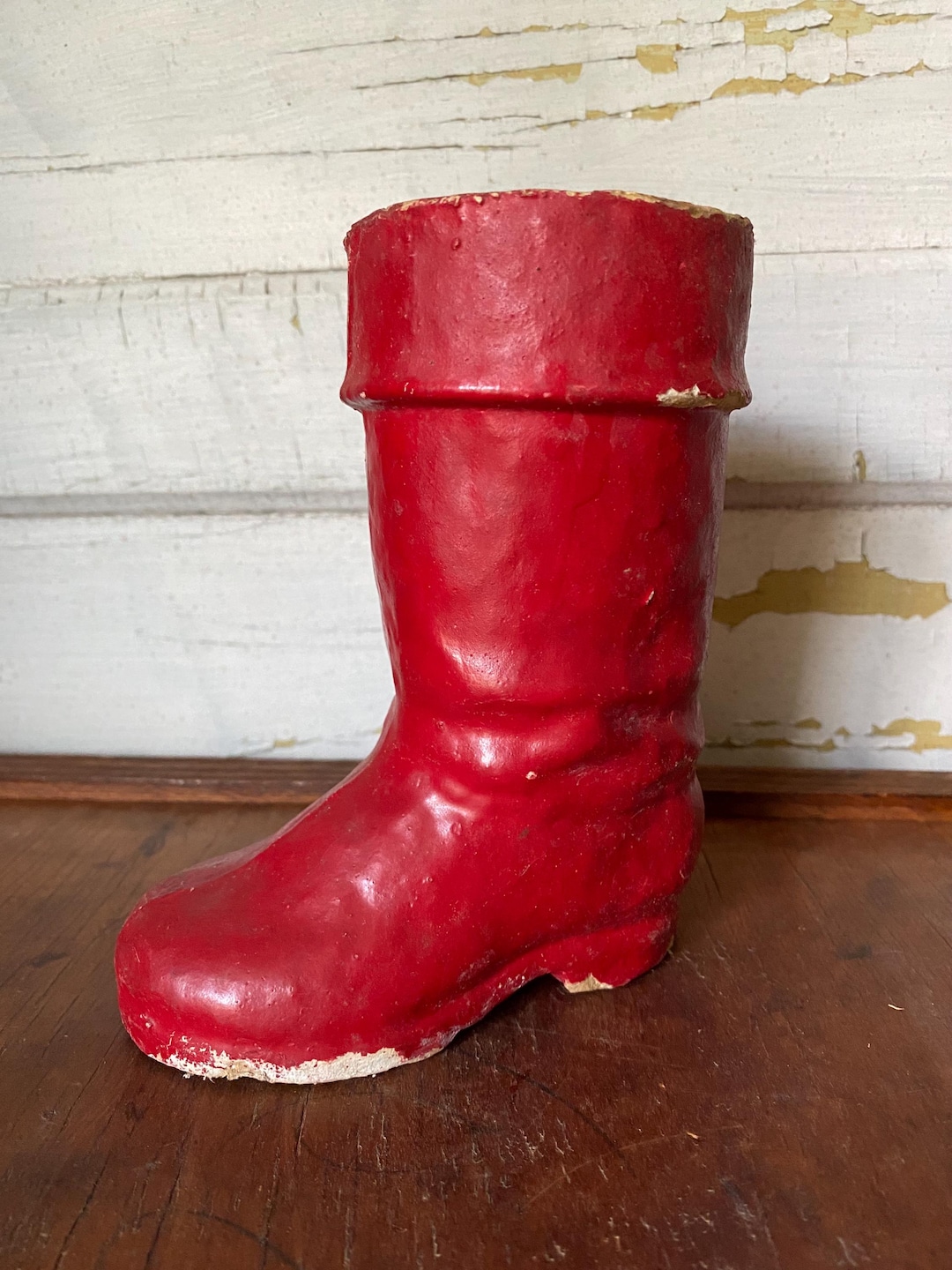 Vintage Red Paper Mache Santa Boot | Vintage Boot Candy Container - Etsy