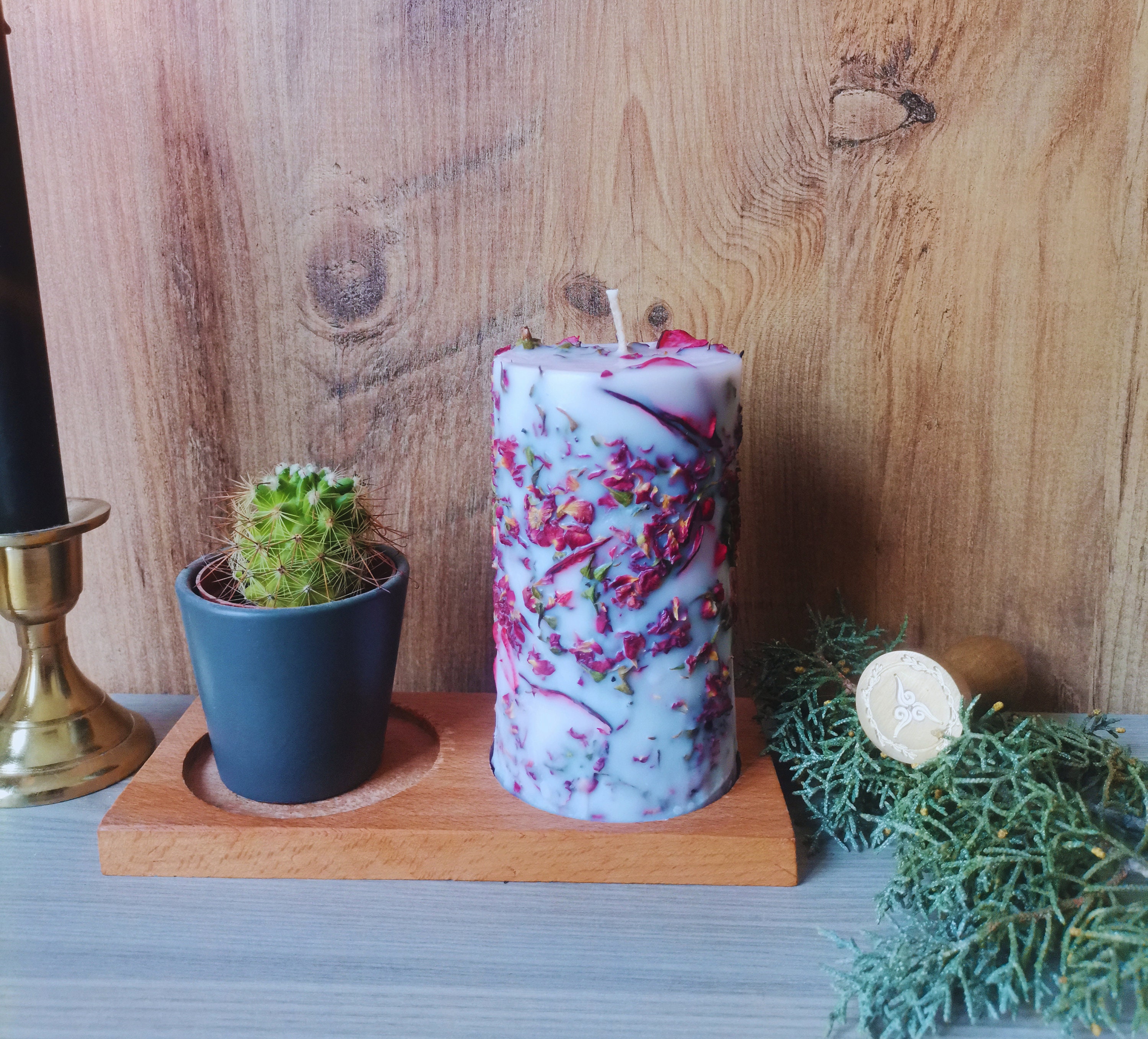 Large Decorative Pillar Candle | Boho Candle | Floral Candle ...