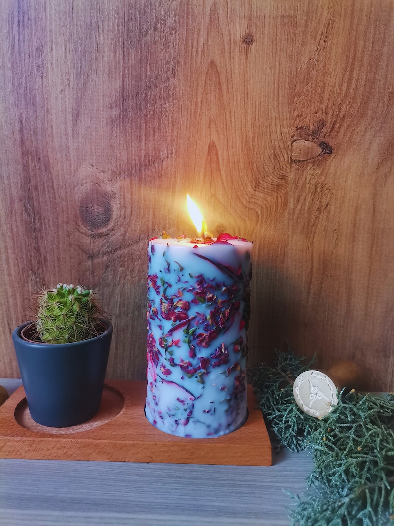 Large Decorative Pillar Candle | Boho Candle | Floral Candle ...