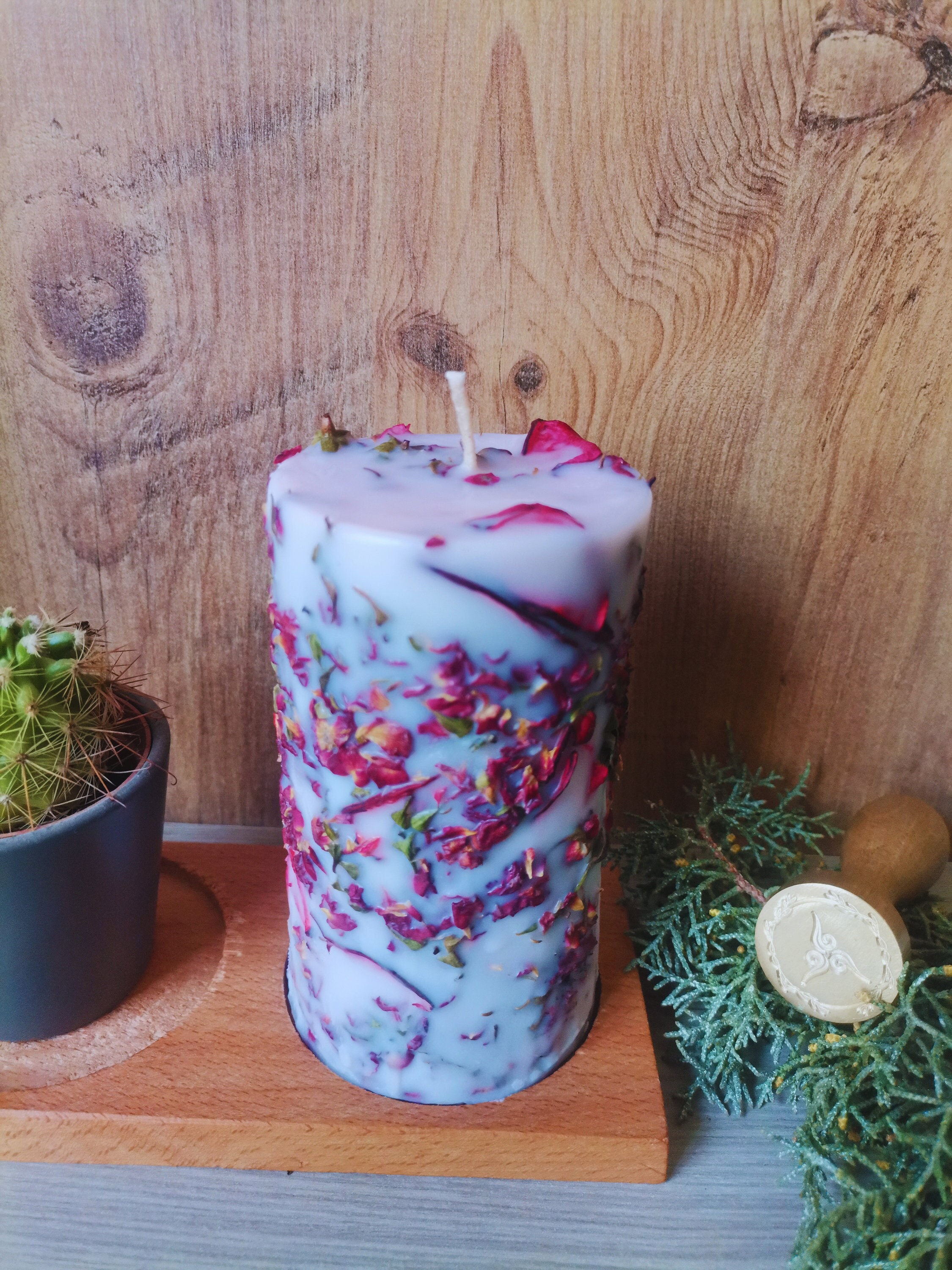 Large Decorative Pillar Candle | Boho Candle | Floral Candle ...