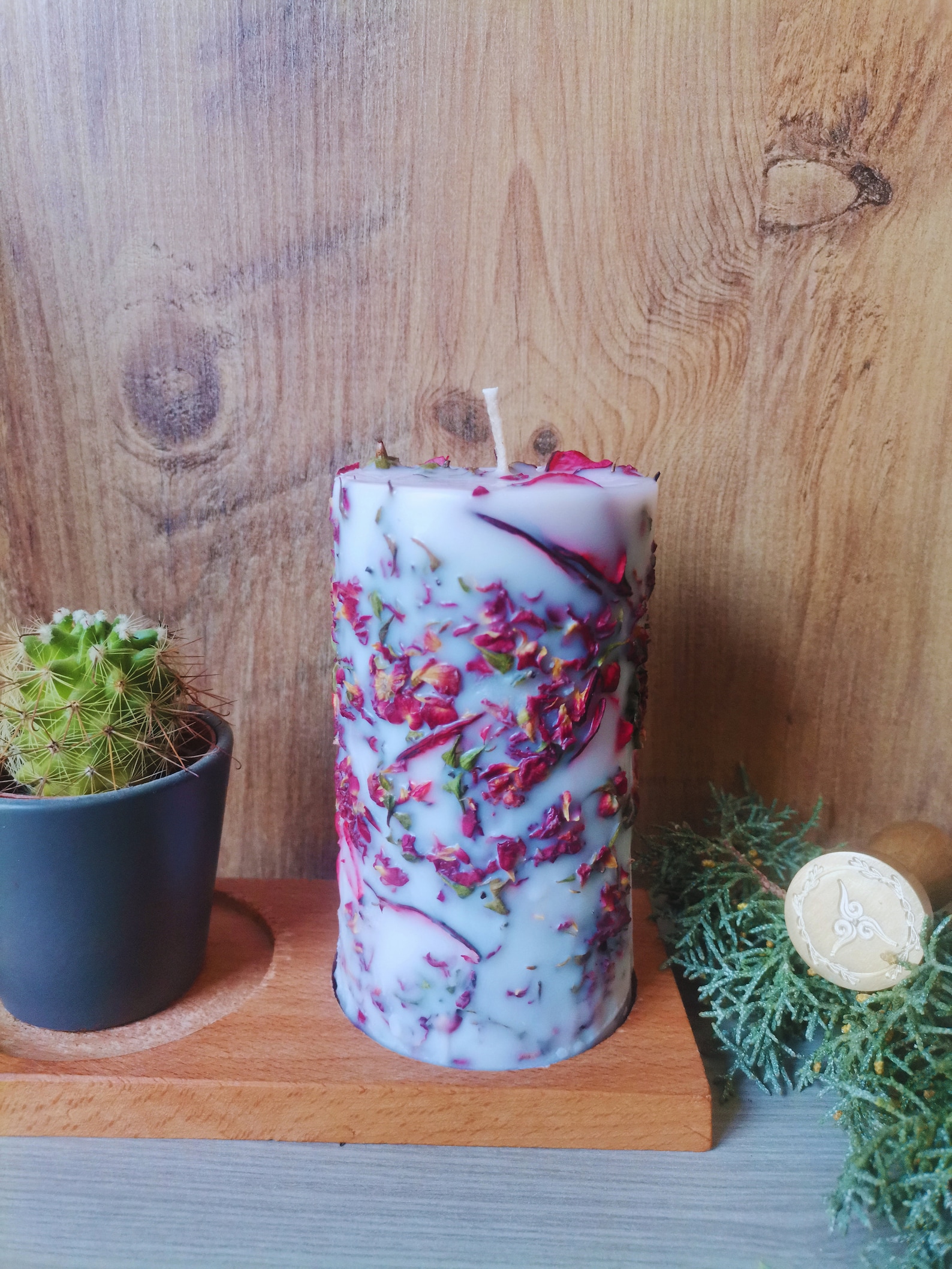 Large Decorative Pillar Candle | Boho Candle | Floral Candle ...