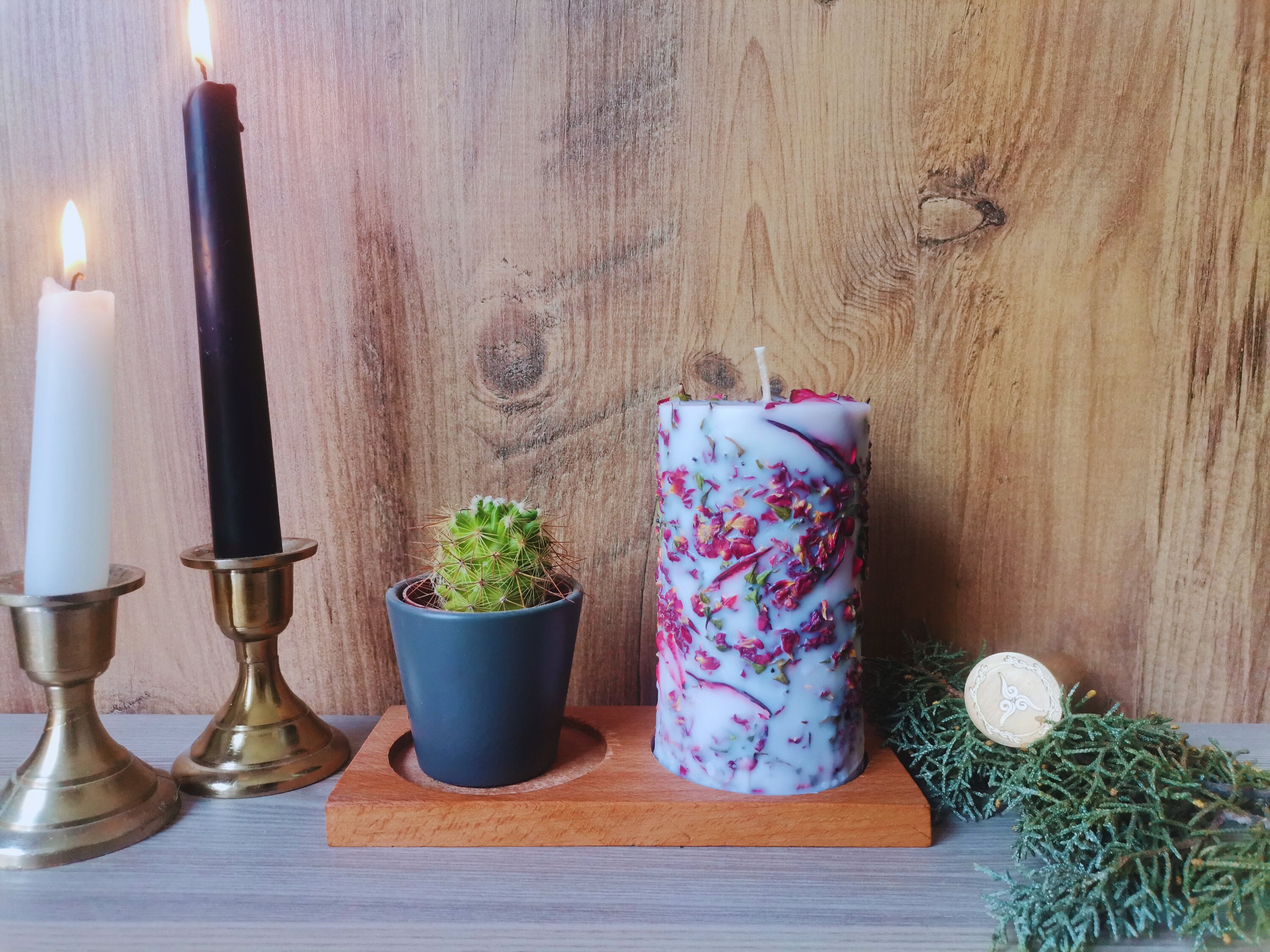 Large Decorative Pillar Candle | Boho Candle | Floral Candle ...