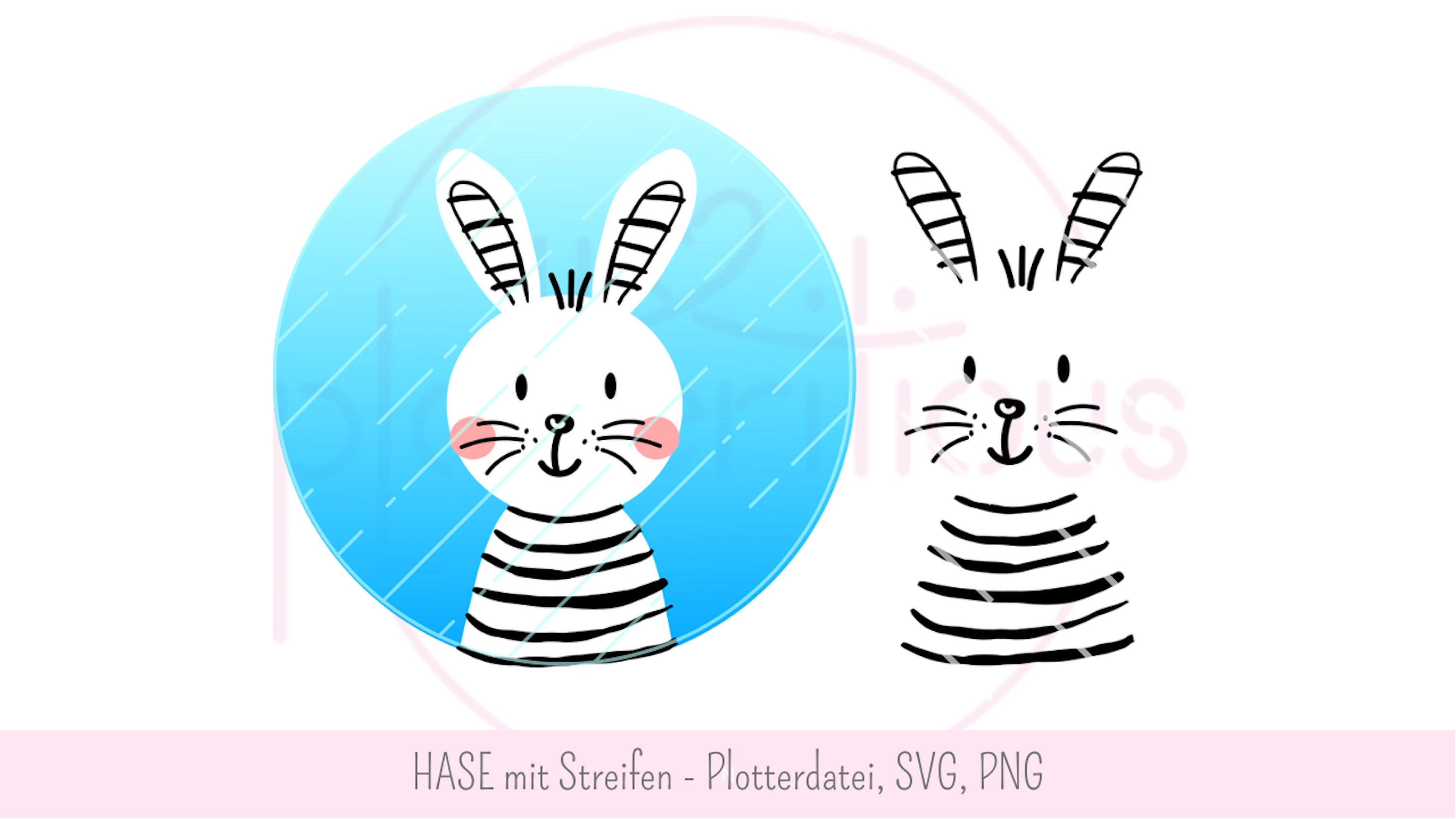 Hase mit Streifen - Plotterdatei, SVG, PNG, süßer Osterhase, Ostern, maritim, mehrschichtig ...