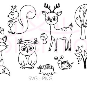 Waldtiere Herbst Bundle - Plotterdatei, SVG, PNG, Fuchs, Reh, Eule, Schnecke, Eichhörnchen ...