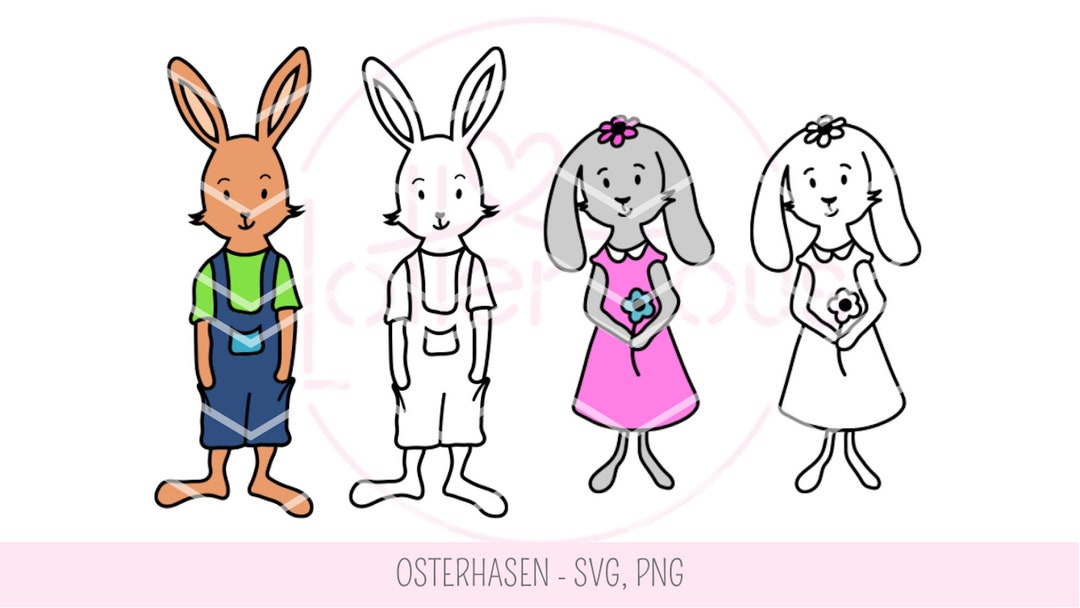 EASTER BUNNY - Plotter File, Clipart, SVG, PNG, Colored, Outline ...