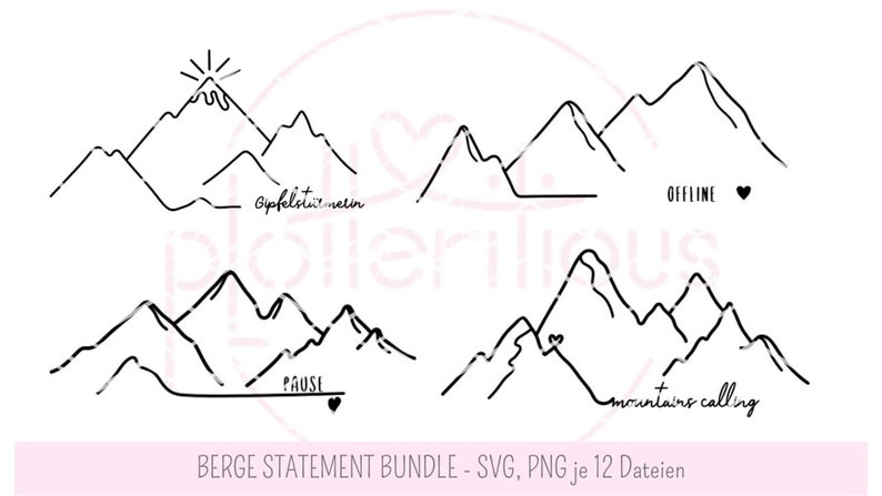 Berge Statement Bundle SVG, PNG, je 12 Dateien, Spruch, Bergliebe, skifahren, wandern, Wanderer ...
