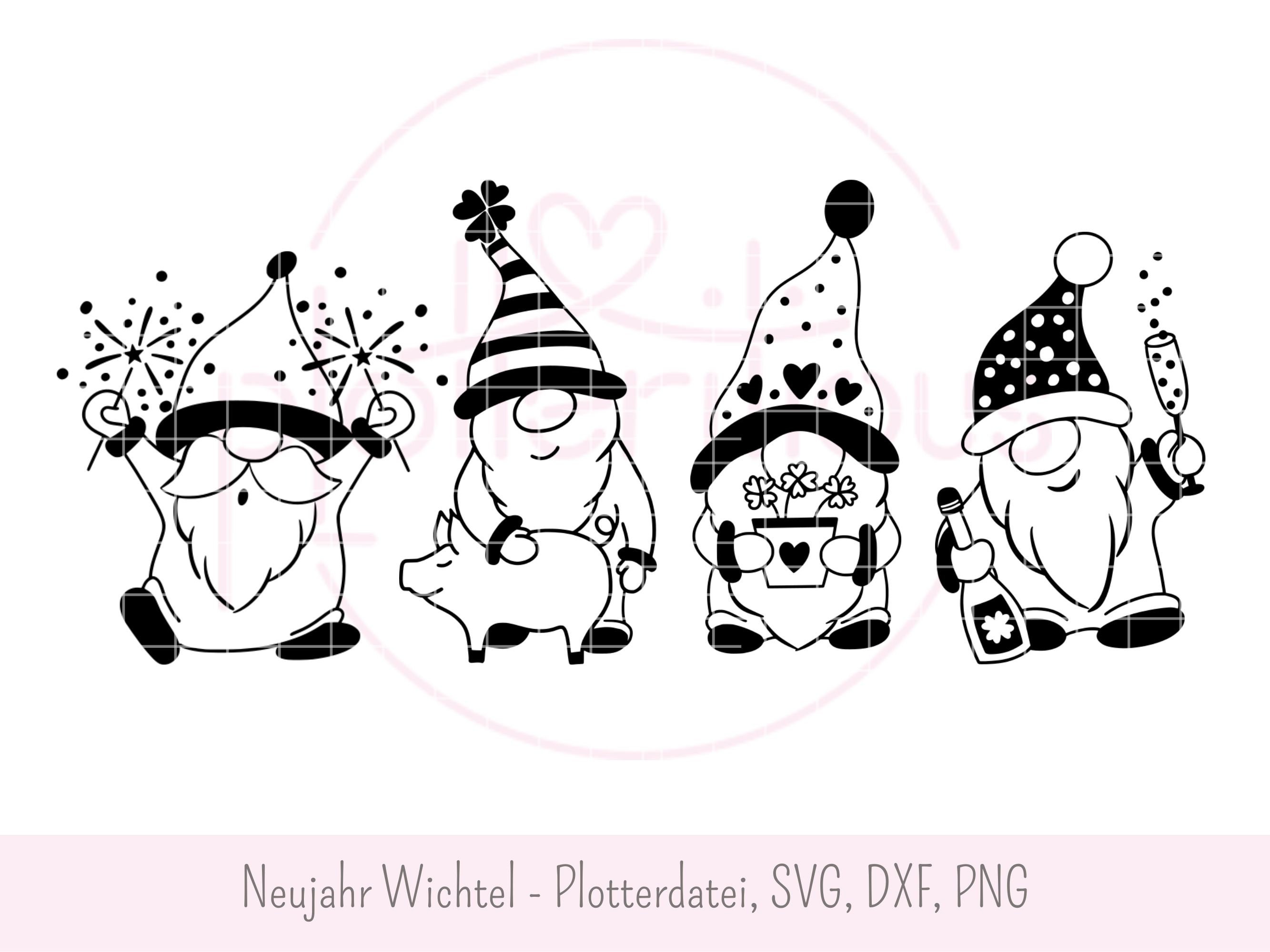 Bundle Neujahr Wichtel - Plotterdatei, SVG DXF PNG, Silvester, Jahreswechsel prosit, frohes ...