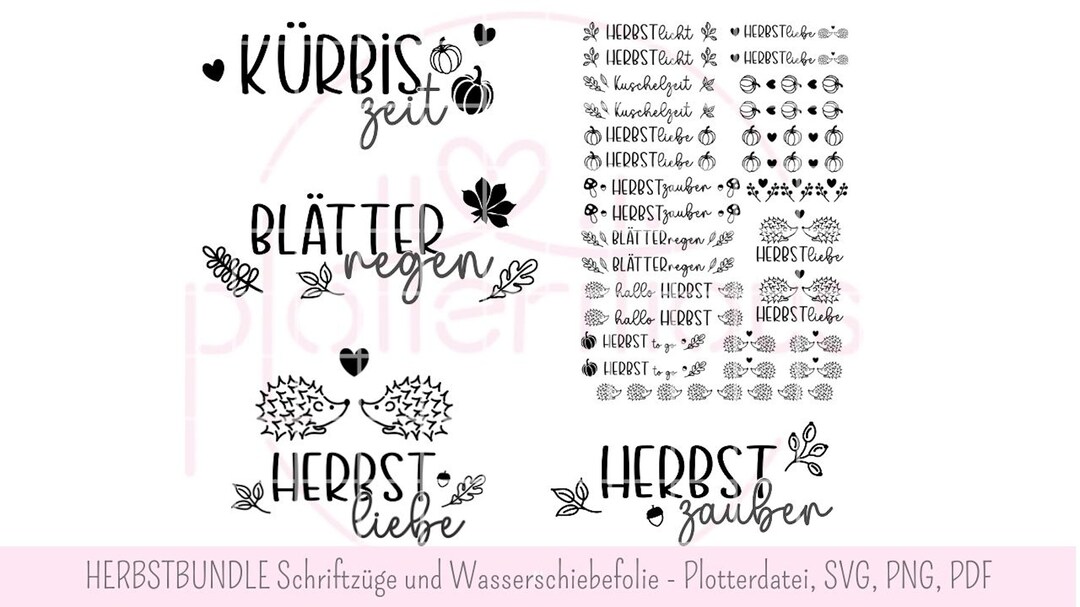 HERBSTBUNDLE Schriftzüge und Wasserschiebefolie - Plotterdateien, svg, png, pdf, Kürbiszeit ...