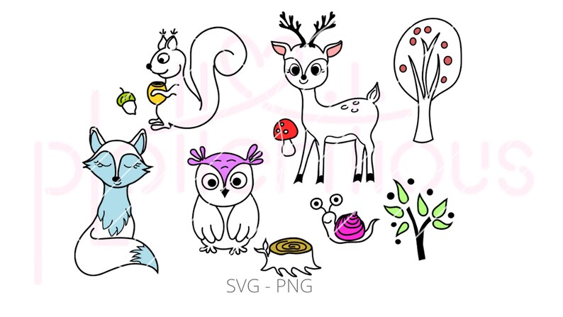Waldtiere Herbst Bundle - Plotterdatei, SVG, PNG, Fuchs, Reh, Eule, Schnecke, Eichhörnchen ...