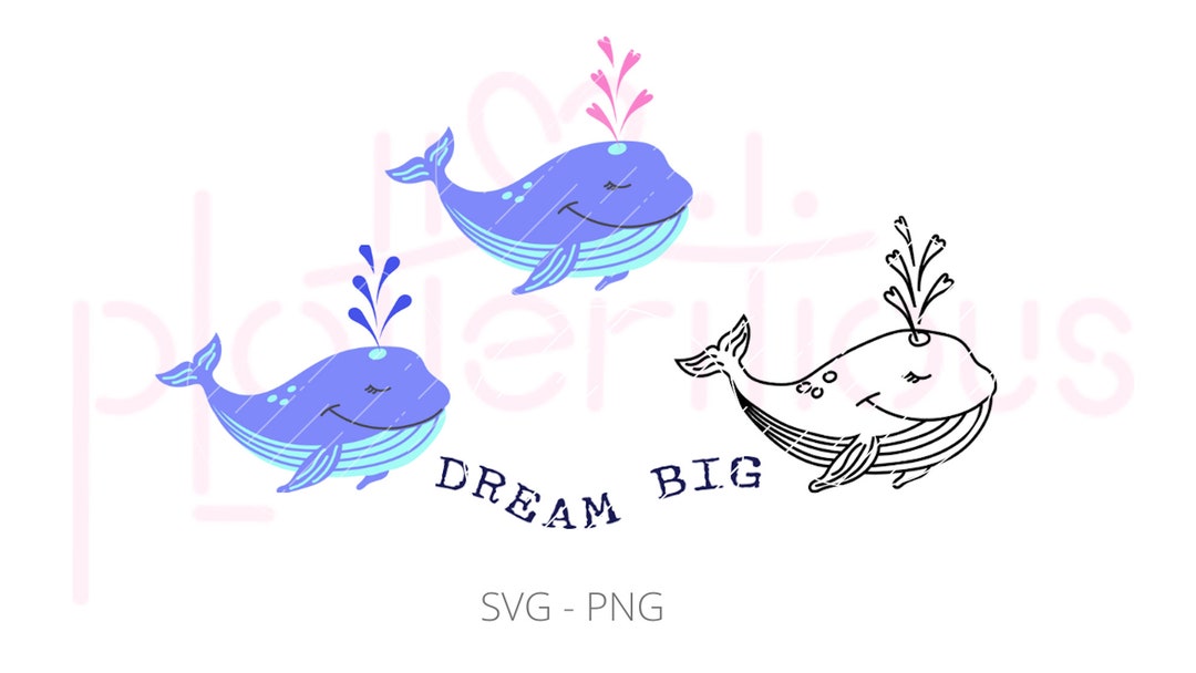 WAL, dream big - Plotterdatei, bunt und outline, SVG, PNG, whale ...