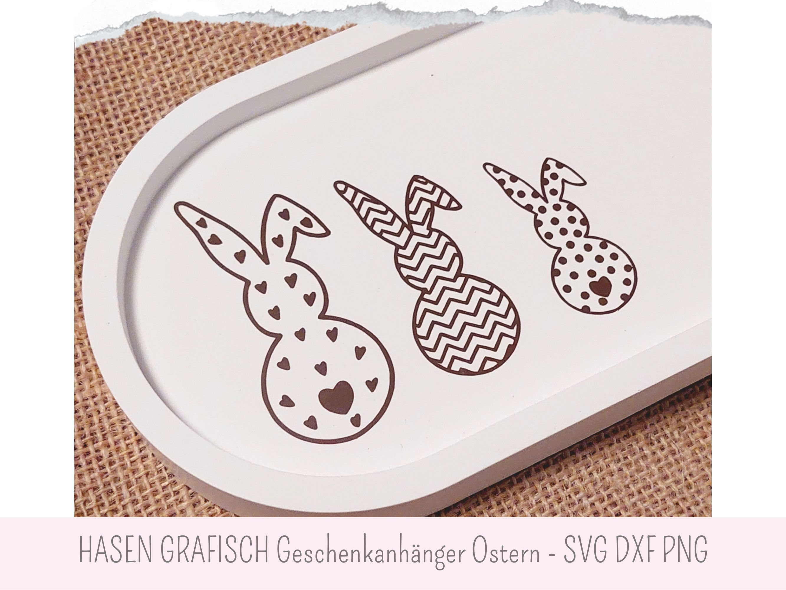 Hasen Plotterdatei Laserdatei schlicht grafisch Ostern SVG DXF PNG Geschenkanhänger Karte ...