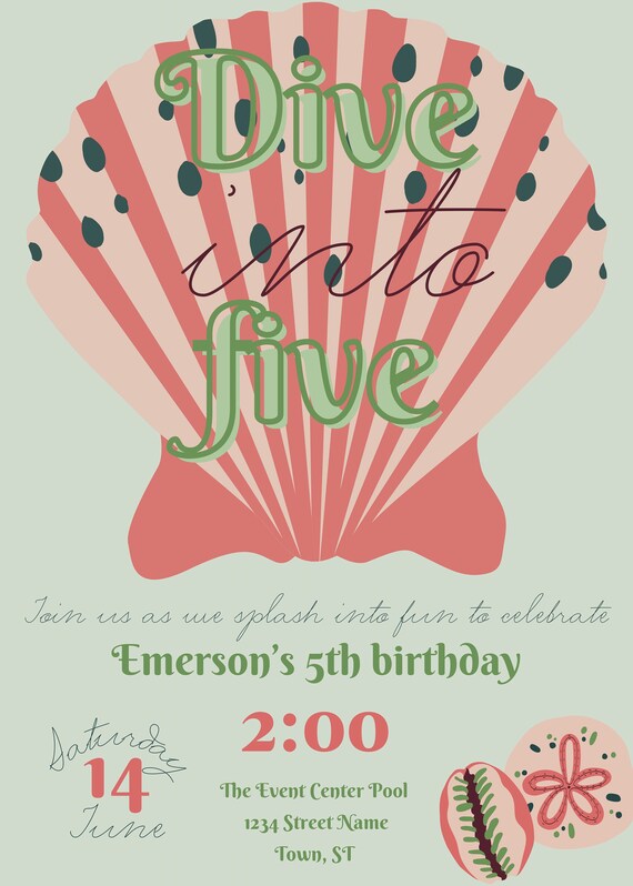 Dive Into Five Birthday Invitation Mermaids Under the Sea - Etsy