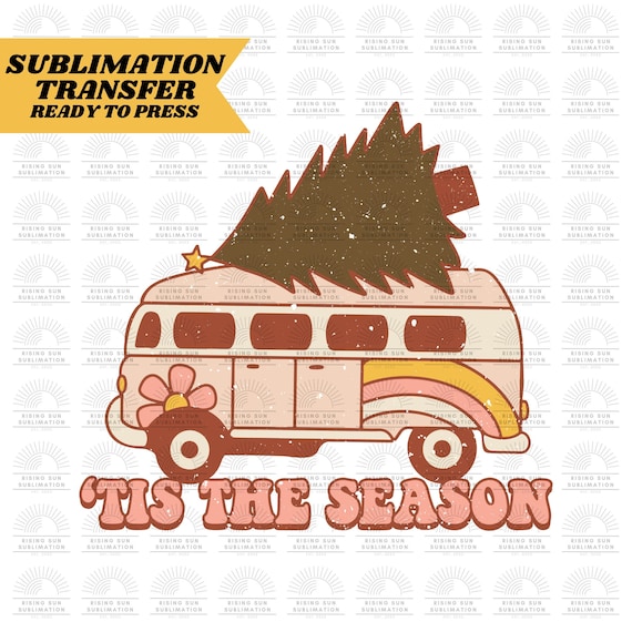 Retro Tis the Season Hippie Van Tree Ready to Press - Etsy