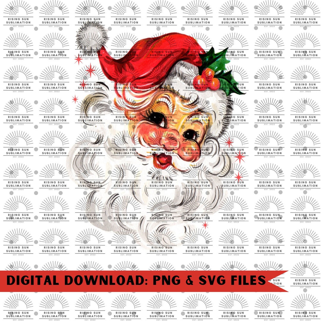 Vintage Santa Claus Face PNG SVG | Christmas Design | Retro Christmas ...