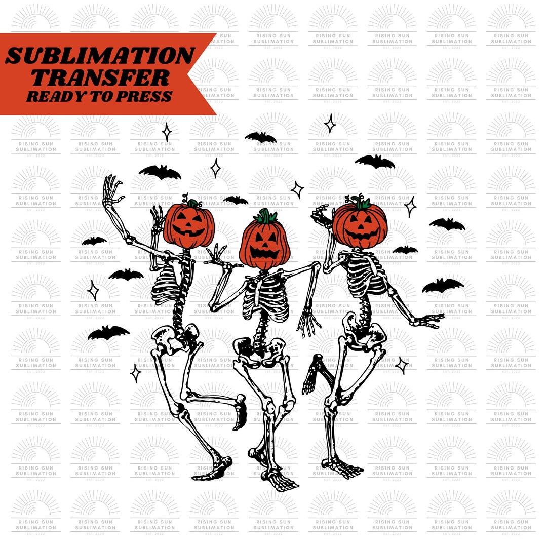 Dancing Skeleton Pumpkin Head Design, Ready to Press Sublimation Print ...