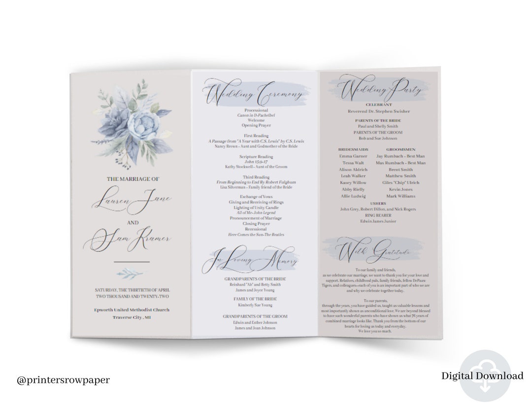 Wedding Ceremony Program Template - Etsy