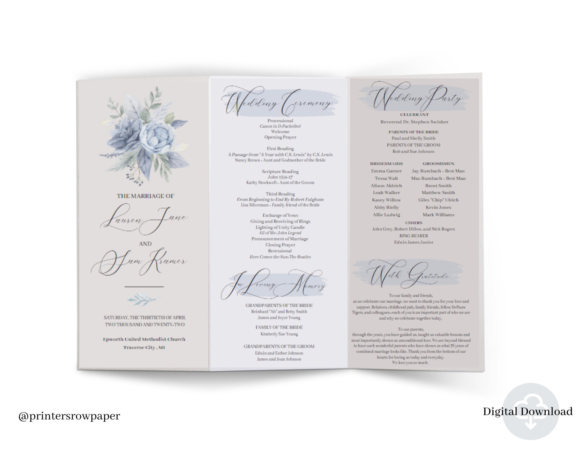 Wedding Ceremony Program Template - Etsy
