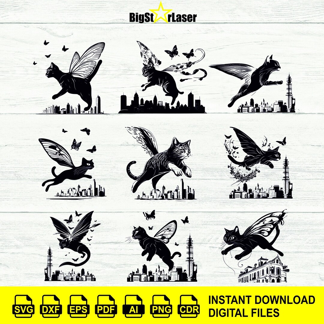 A Flying CAT. A Digital File for Instant Download. for Laser Engraving ...