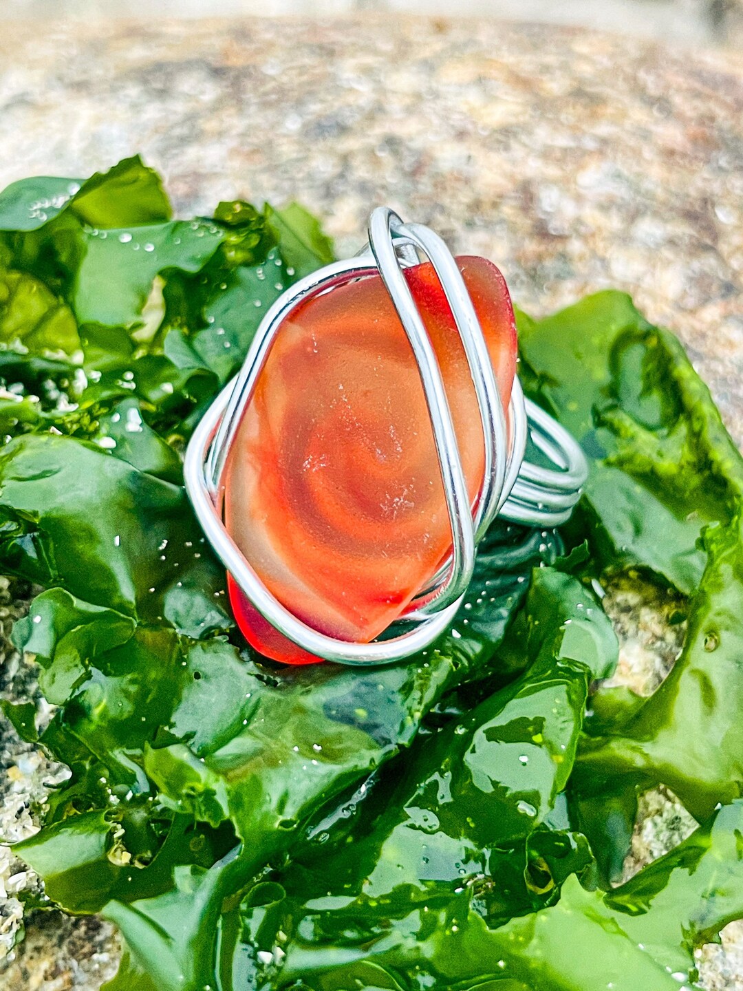 Wire Wrap Sea Glass Ring. Handmade Seaglass Jewelry, Beach Glass ...