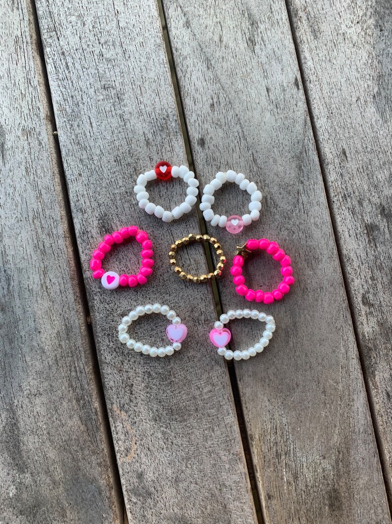 Stackable Heart Rings Preppy Heart Rings Seed Bead Heart - Etsy