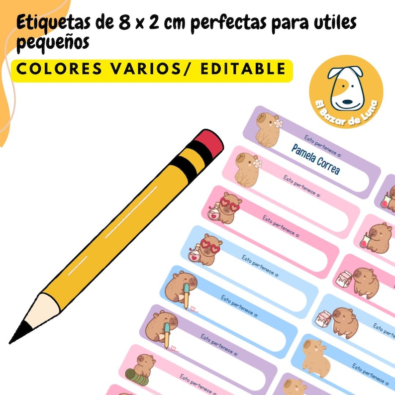 Etiquetas escolares Capibara Cute / Cuadernos, lápices útiles Book ...