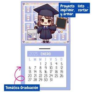 Calendario 2025 formatos PNG y PDF/ incluye fondo Graduación niña y ...