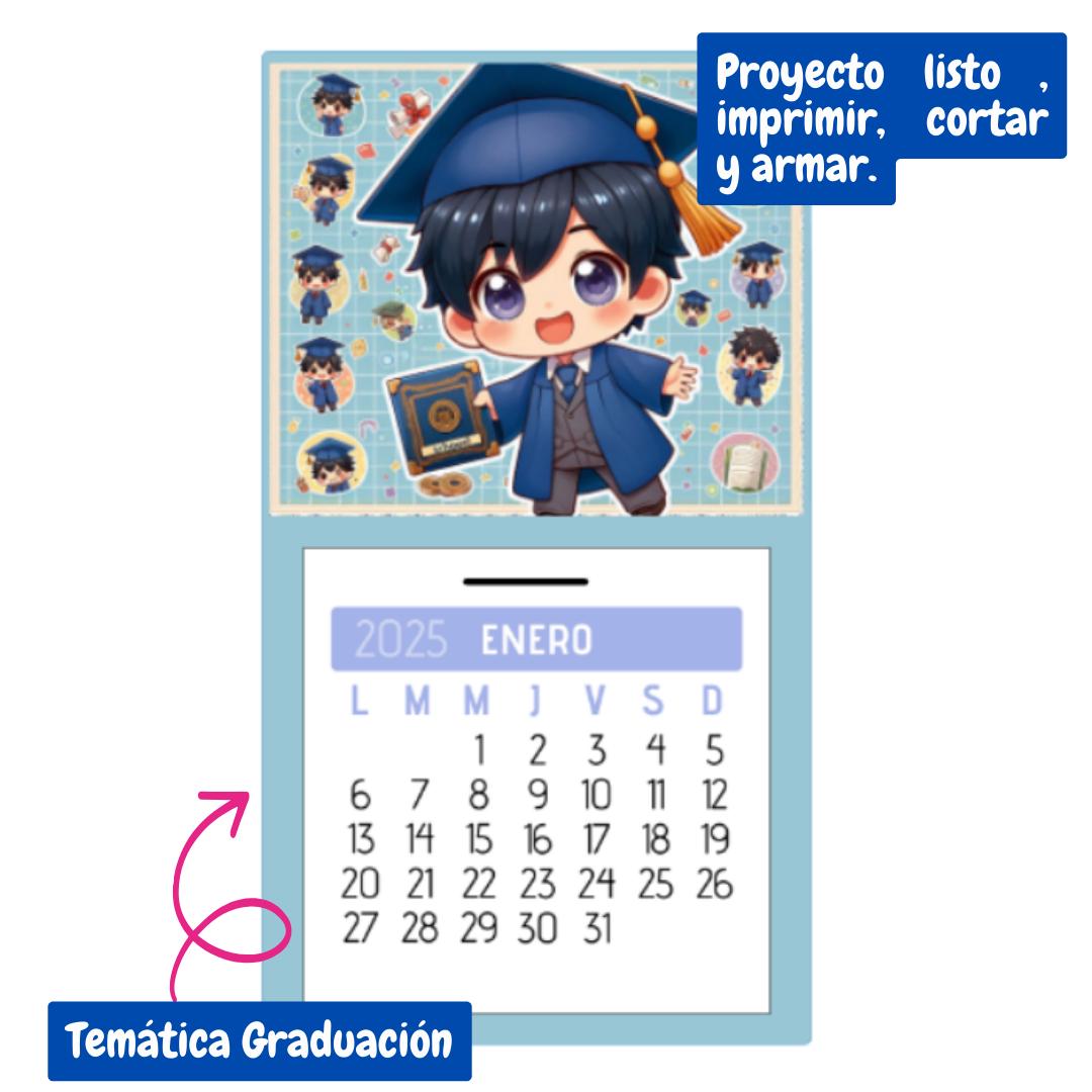 Calendario 2025 formatos PNG y PDF/ incluye fondo Graduación niña y ...