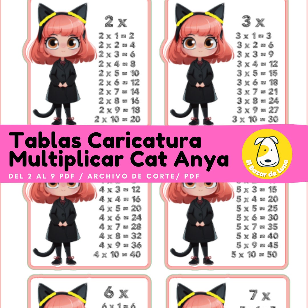 Multiplication Tables Cartoon Cat Anya From 2 to 9 PDF / Studio3 ...