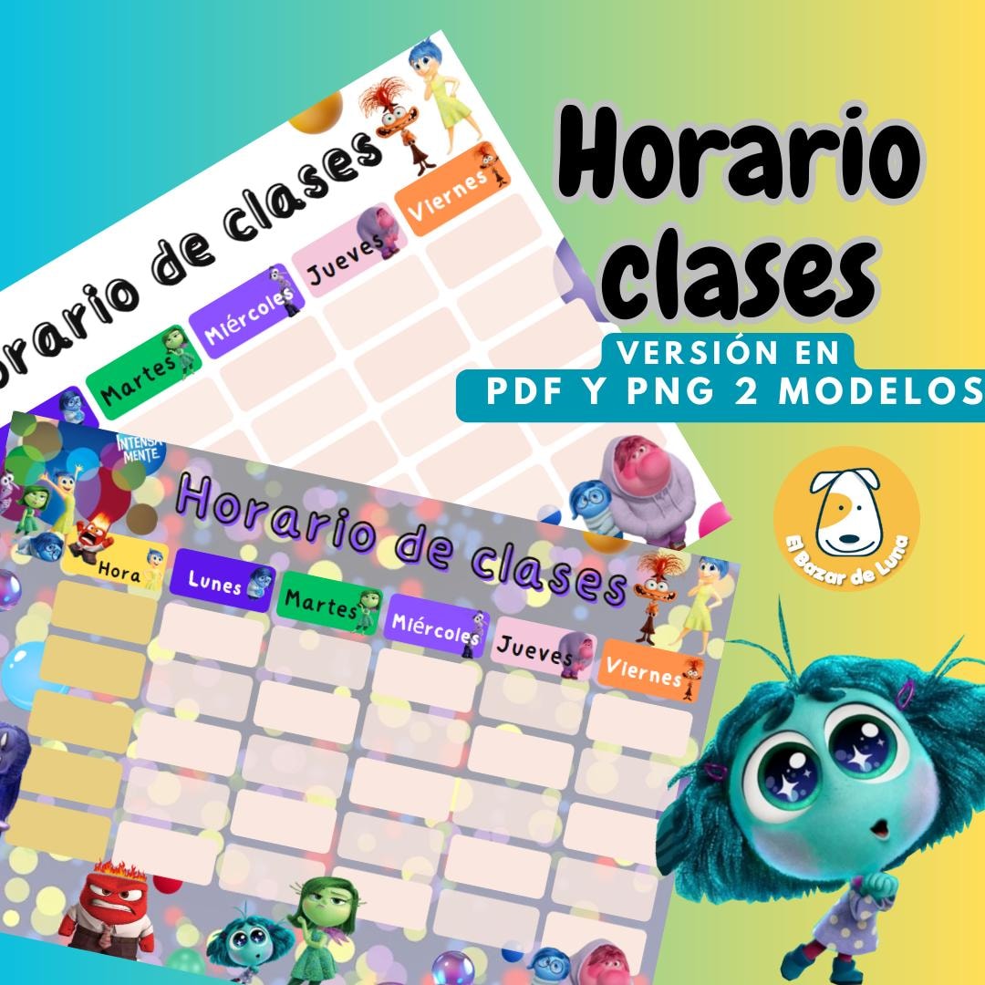 Horario de clases Temática Intensamente en PDF / PNG Incluye 2 modelos ...