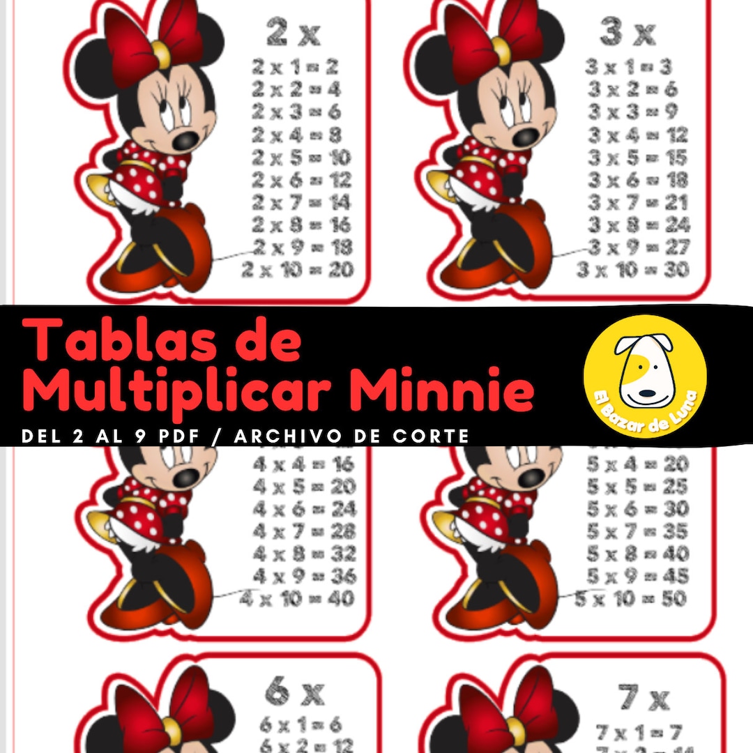 Minnie Multiplication Tables 2-9 PDF / Cut File Studio3 Printable Back ...