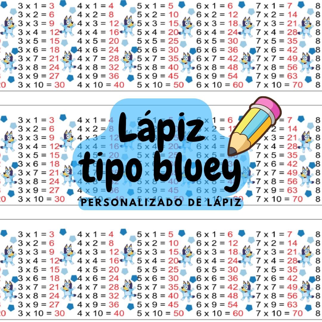 Multiplication Tables for Pencil PDF Cutting File Bluey Design ...