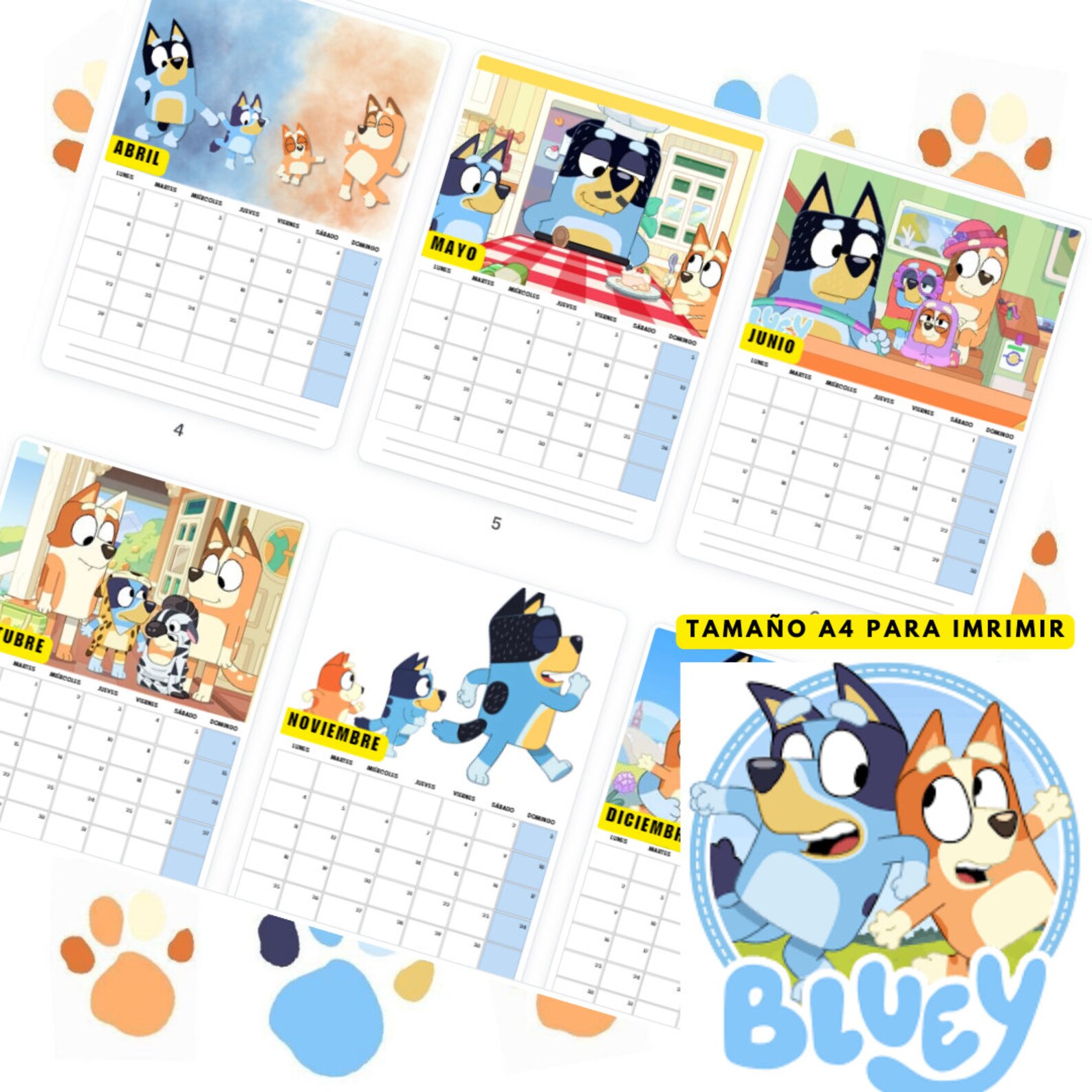 2024 Bluey Calendar to Customize on Canva / Printable A4 PDF - Etsy