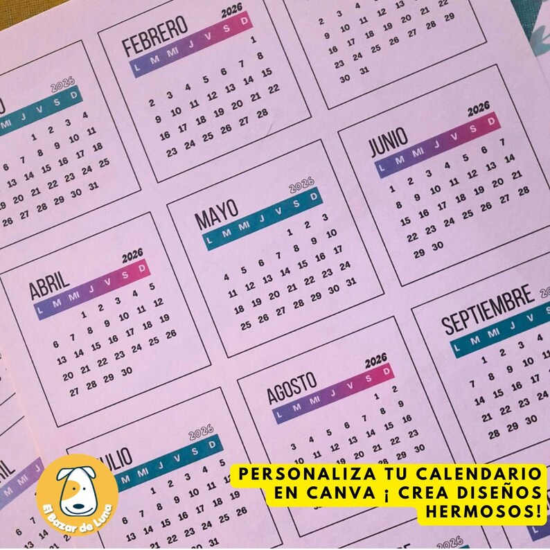Calendario 2026 Corazón editable en CANVA/ formatos PNG y PDF incluye ...