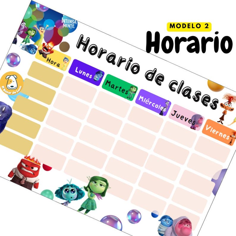 Horario de clases Temática Intensamente en PDF / PNG Incluye 2 modelos ...