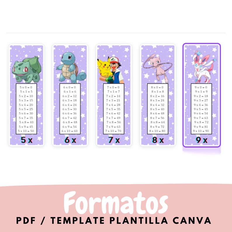 Tablas de multiplicar Poke 2 al 9 PDF / Plantilla Canva Template ...