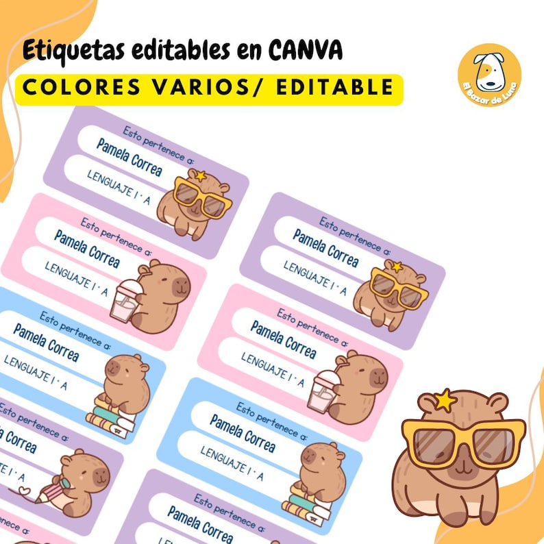 Etiquetas escolares Capibara Cute / Cuadernos, lápices útiles Book ...