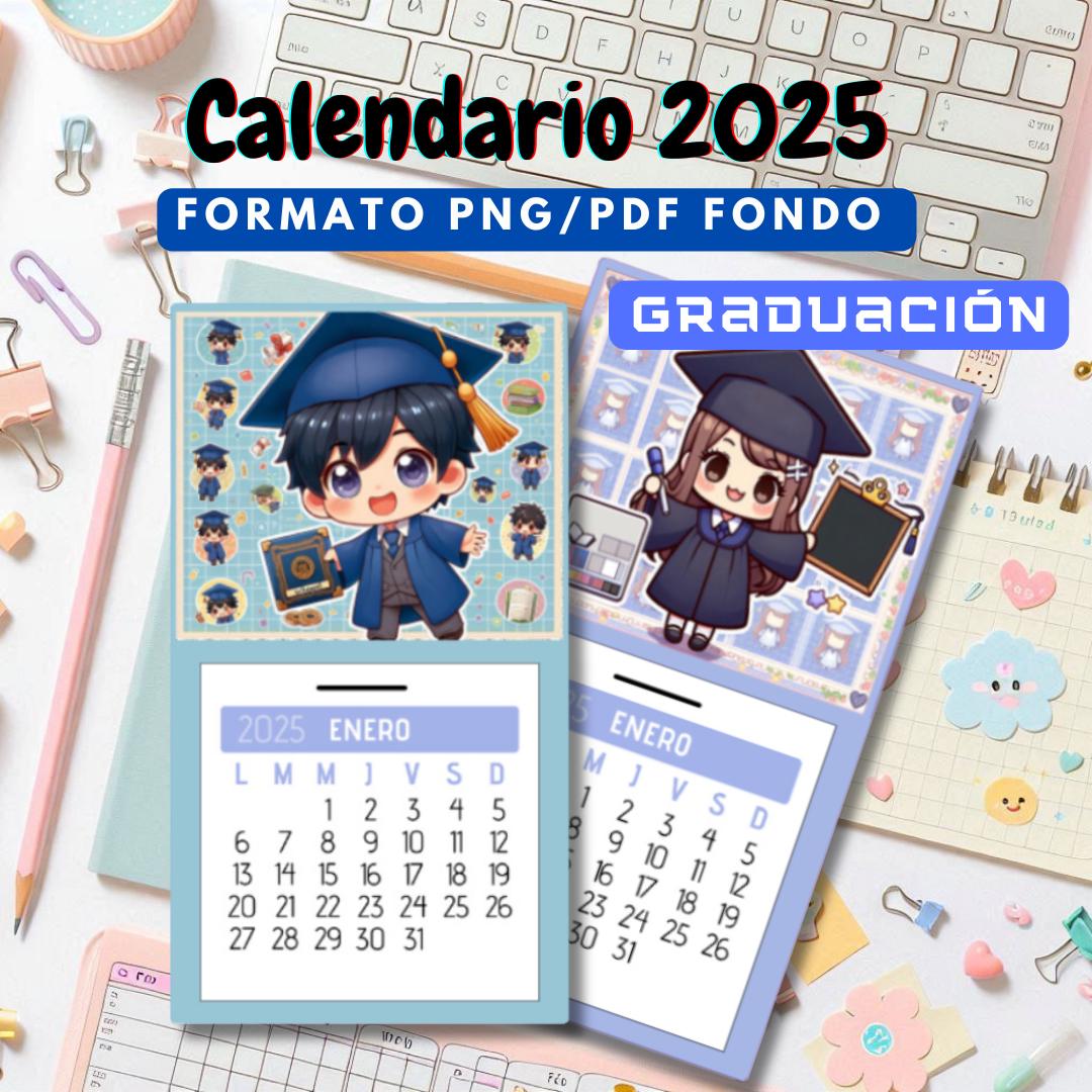 Calendario 2025 formatos PNG y PDF/ incluye fondo Graduación niña y ...